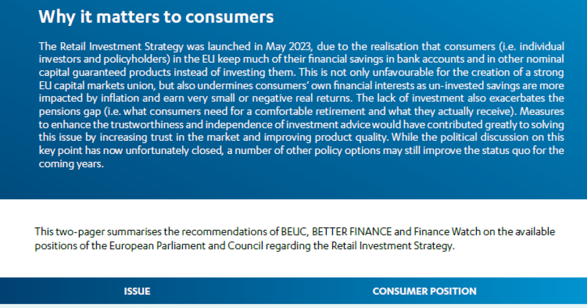 Improving retail investment in the EU: Key points by civil society